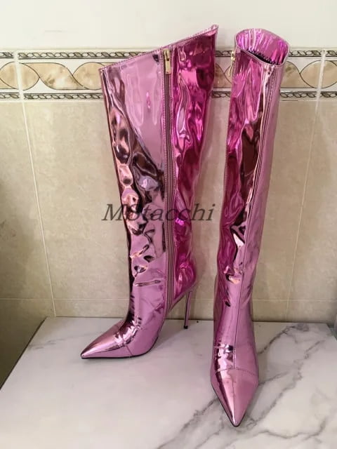Mirror Boots Sexy Runway Stilettos Pointed Toe Women High Boots Candy ...