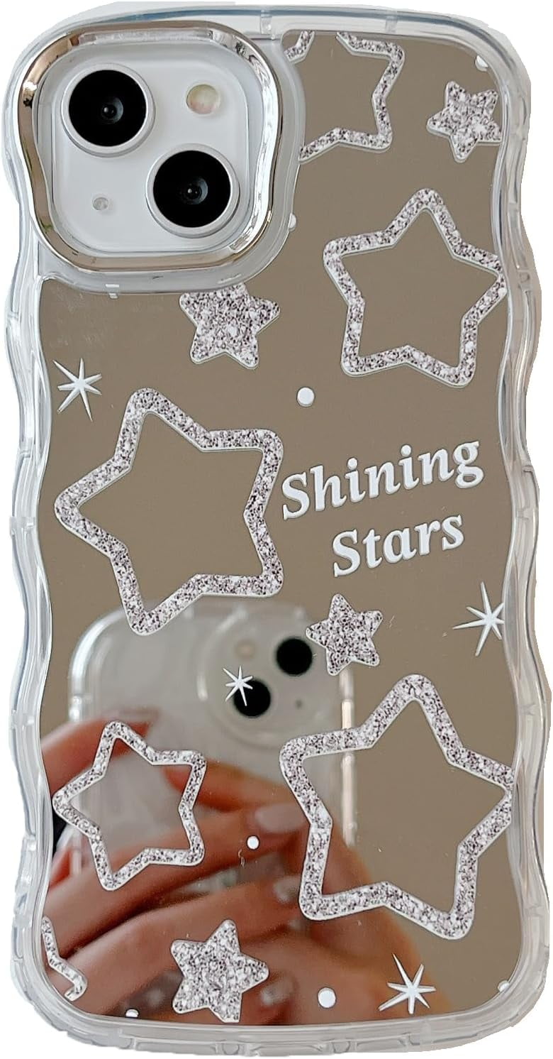Mirror Case for iPhone 11,Curly Wave Frame Shape iPhone Case,Cute Stars ...