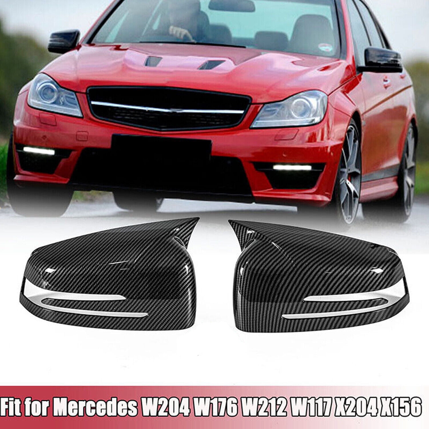 Mirror Cover Caps Carbon Fiber For Mercedes Benz W204 W176 W212 CLA250 ...