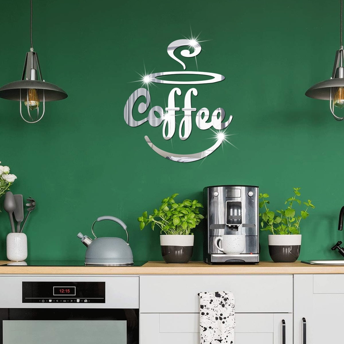 Mirror Decals Silver Coffee Shape Acrylic Self-Adhesive Stickers Mural ...
