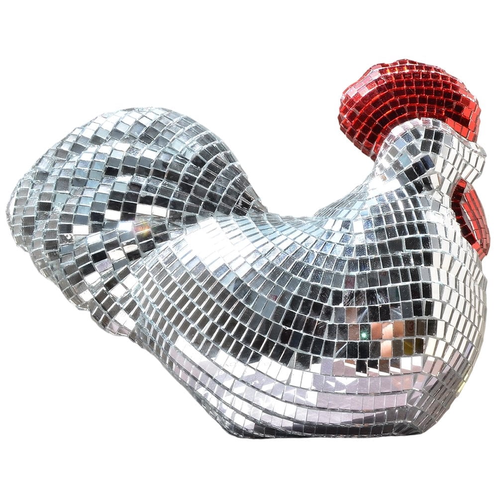 Jiibva Mirror Disco Ball Chicken Ornament Reflective Glass Figurine for ...