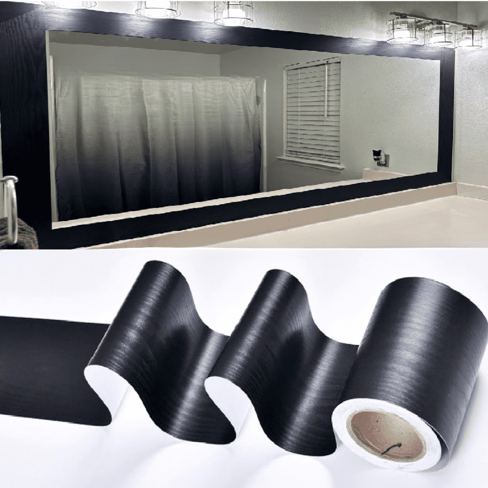 Mirror Frame Border Black Wood Grain Peel Sticker for Bathroom/Wall (3 ...
