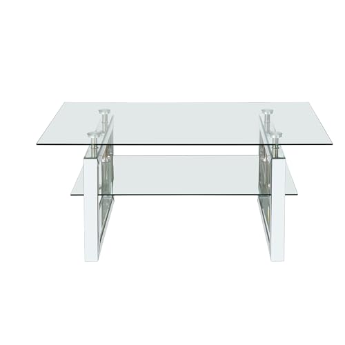 Mirror Glass Coffee Table for Living Room, Modern 2 Layer Center Table ...