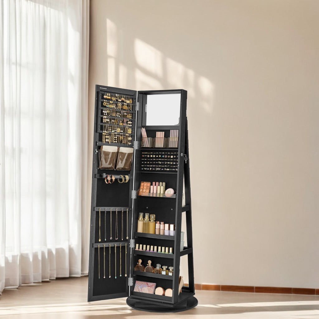 Mirror Jewelry Cabinet 360° Rotating Jewelry Armoire Storage Box ,Full ...