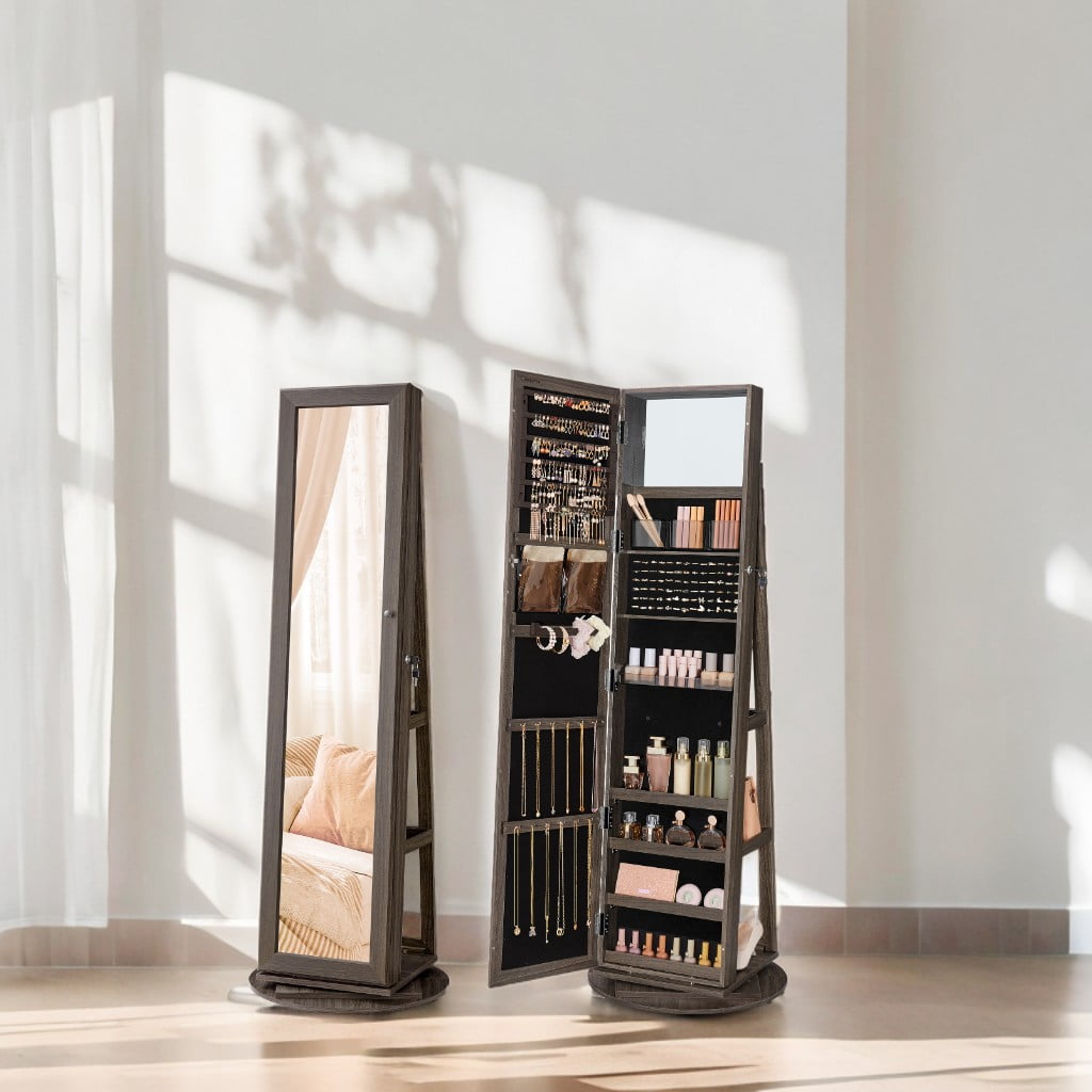 Jewelry Cabinet ,360° Rotating Jewelry Armoire Storage Box , Full ...