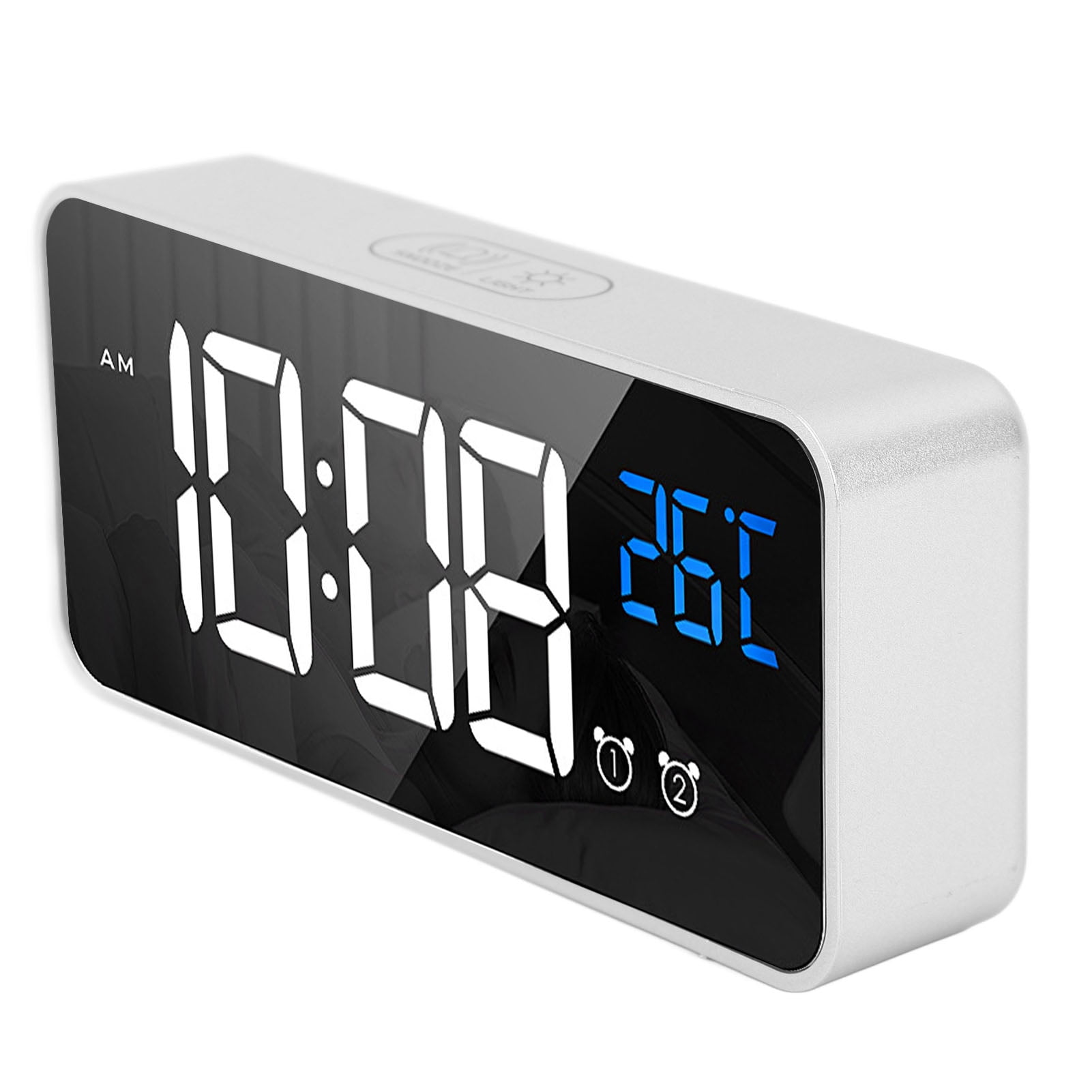 Mirror LED Alarm Clock Two Sets of Alarm Rechargeable Voice Activated Digital Clock for Bedrooms ...