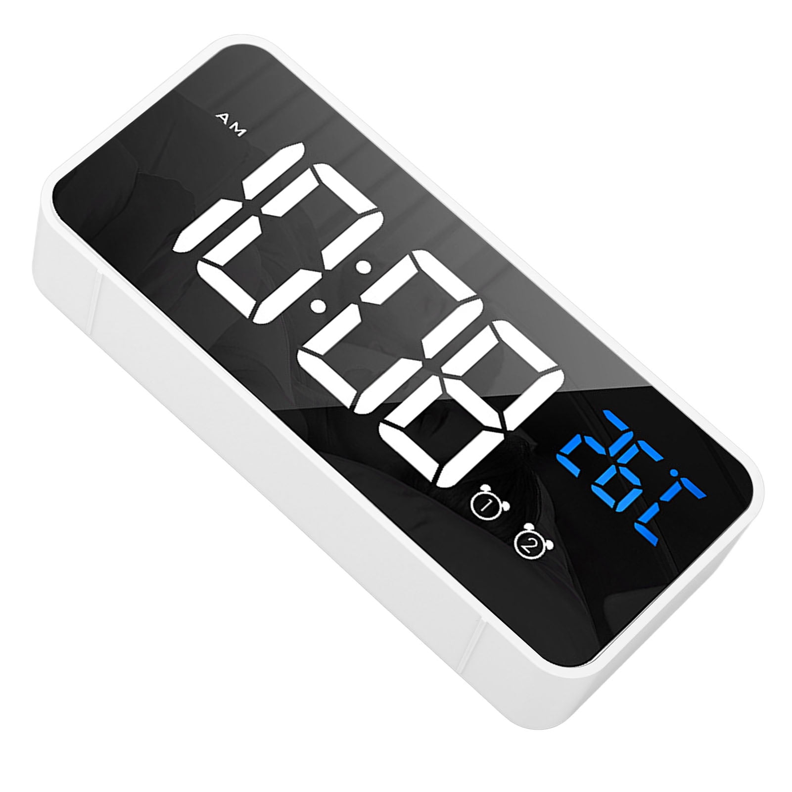 Mirror LED Alarm Clock Two Sets of Alarm Rechargeable Voice Activated Digital Clock for Bedrooms ...