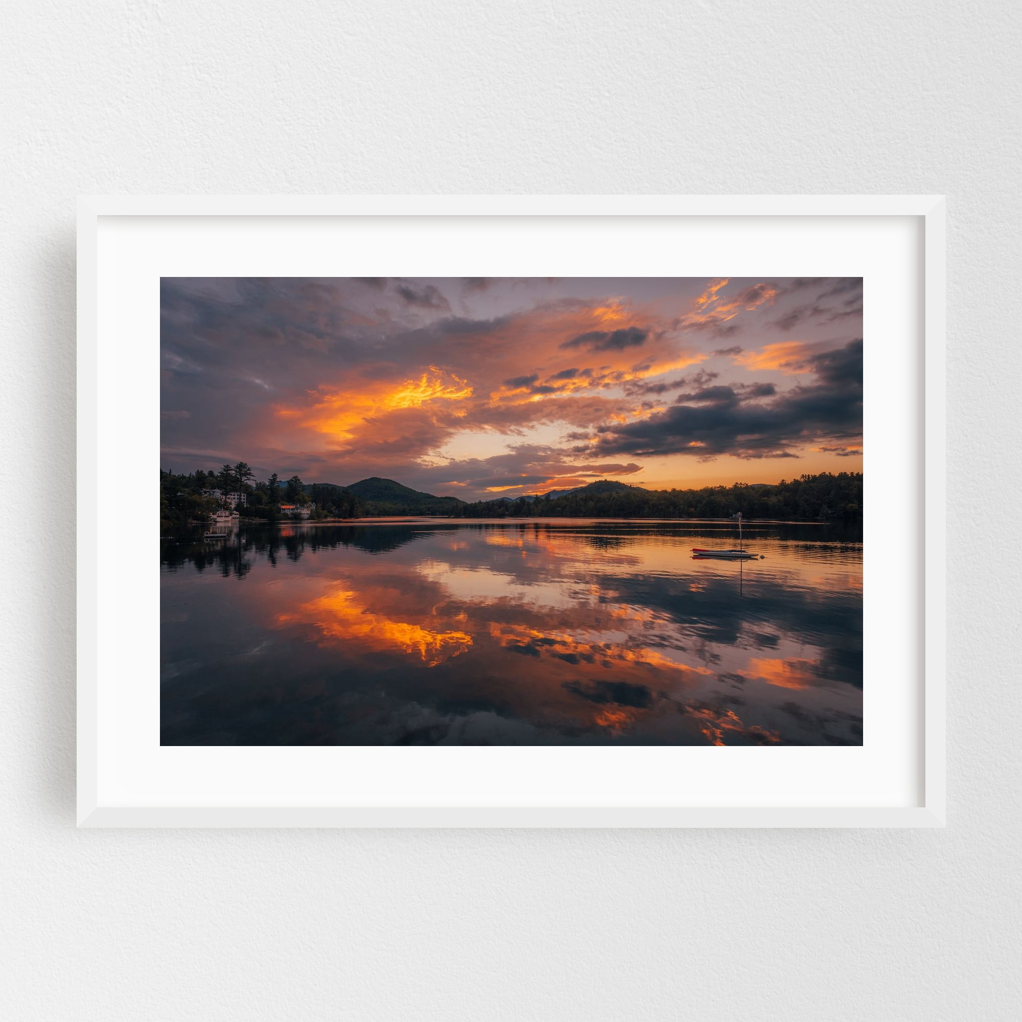 Mirror Lake Sunrise - Lake Placid New York Photography White Framed ...