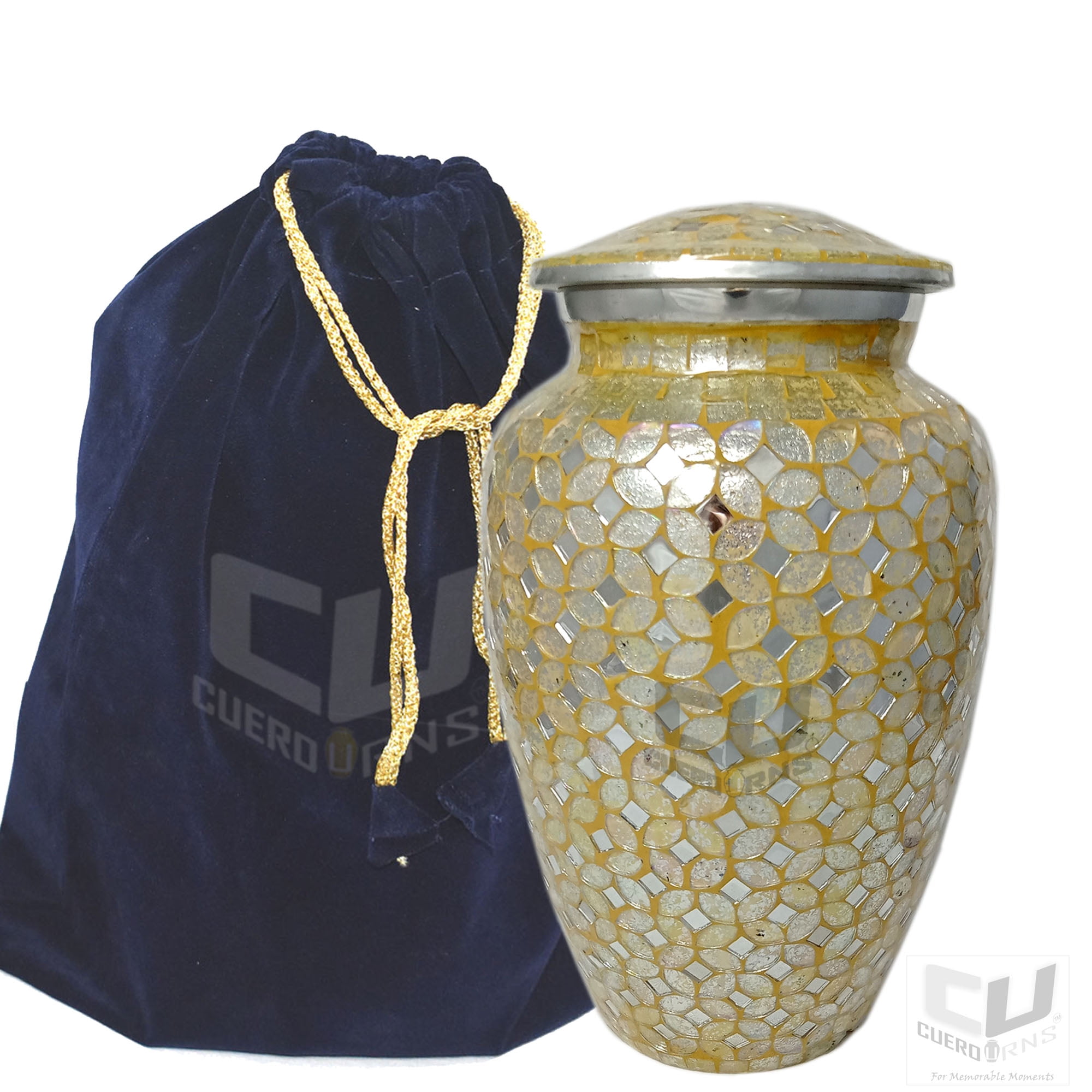 Mirror Mosaic Glass Cremation Urn - Large Adult Size Burial Urn - Hand ...