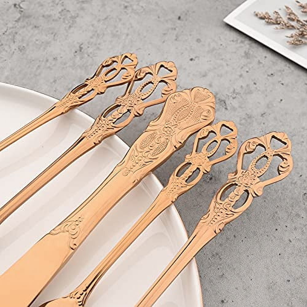 Mirror Polished Copper Silverware Set, 24-Piece 18/10 Stainless Steel ...