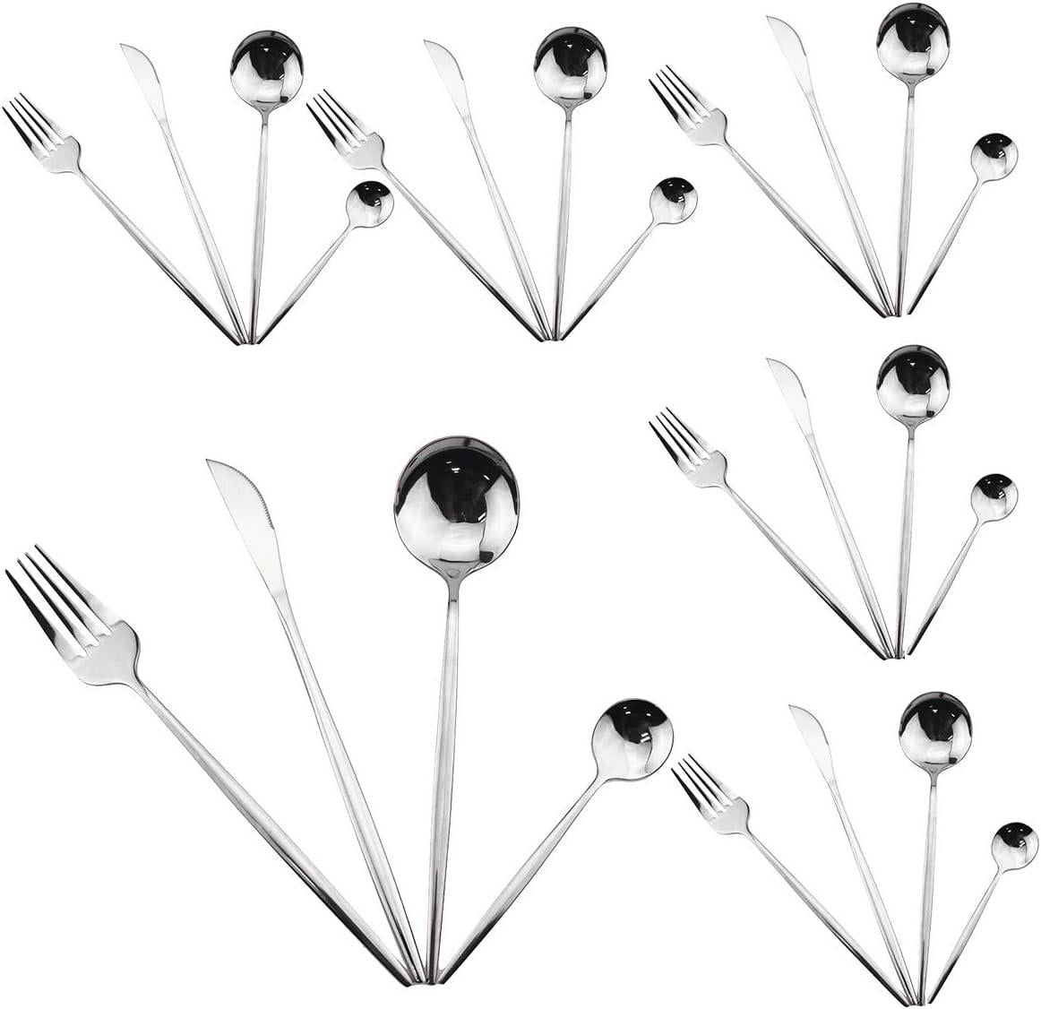 Mirror Polished Silverware Set, Gugrida 24-Piece 304 Stainless Steel ...