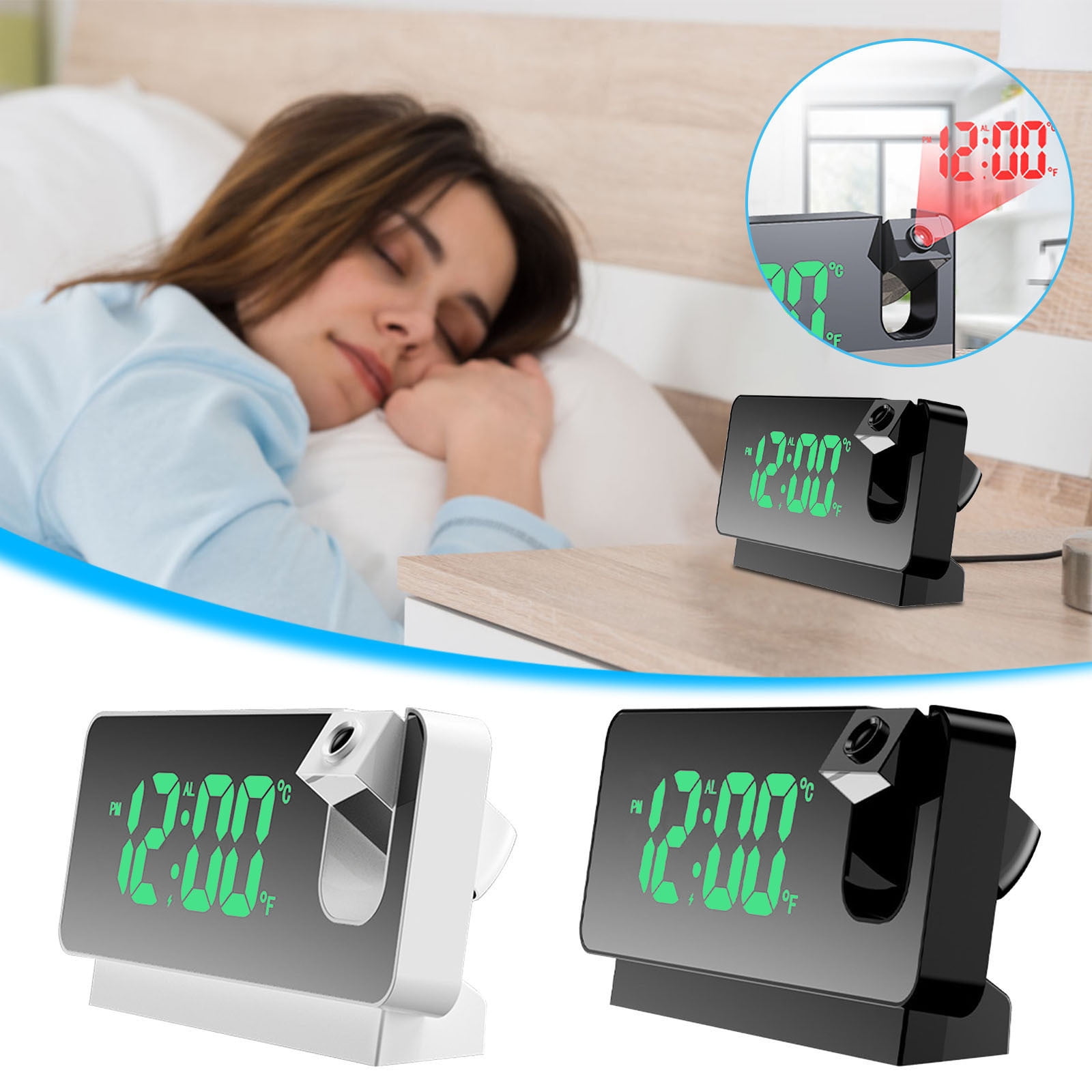 Mirror Projection Clock LED Large Screen Display Mute Electronic ...