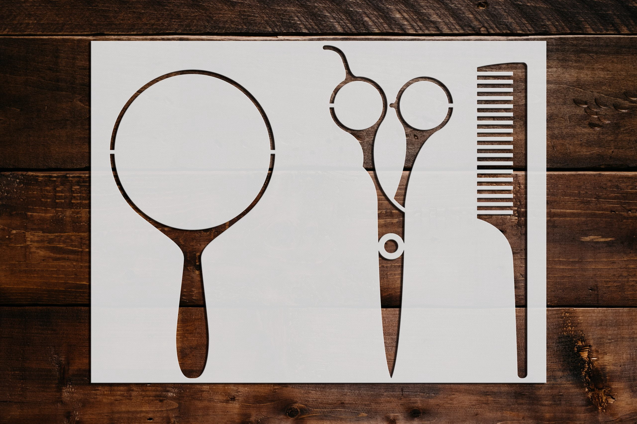 Mirror, Scissors, and a Comb Stencil - Art and Wall Stencil (11"x8.5 ...