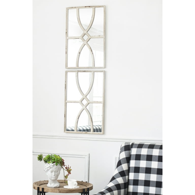 white distressed rectangular mirror