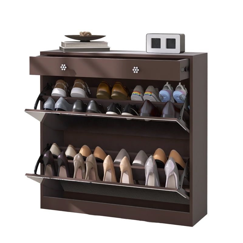 Mirror Shoe Cabinet with 2 Tier Drawers, Mirror Shoe Rack With 1 Drawer ...