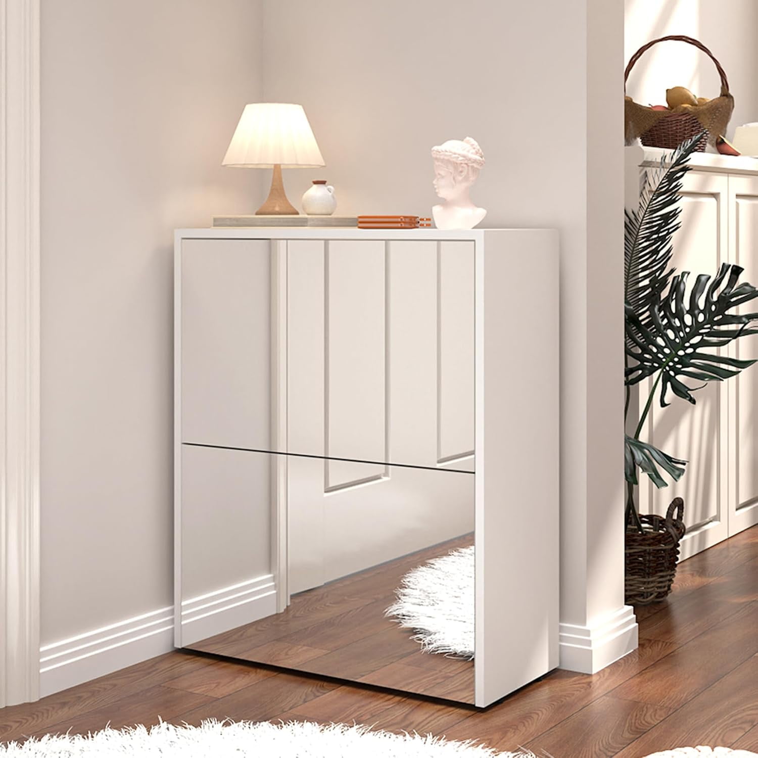 Mirror Shoe Storage Cabinet, 2 Tier Hidden Shoe Rack Closet with Flip ...