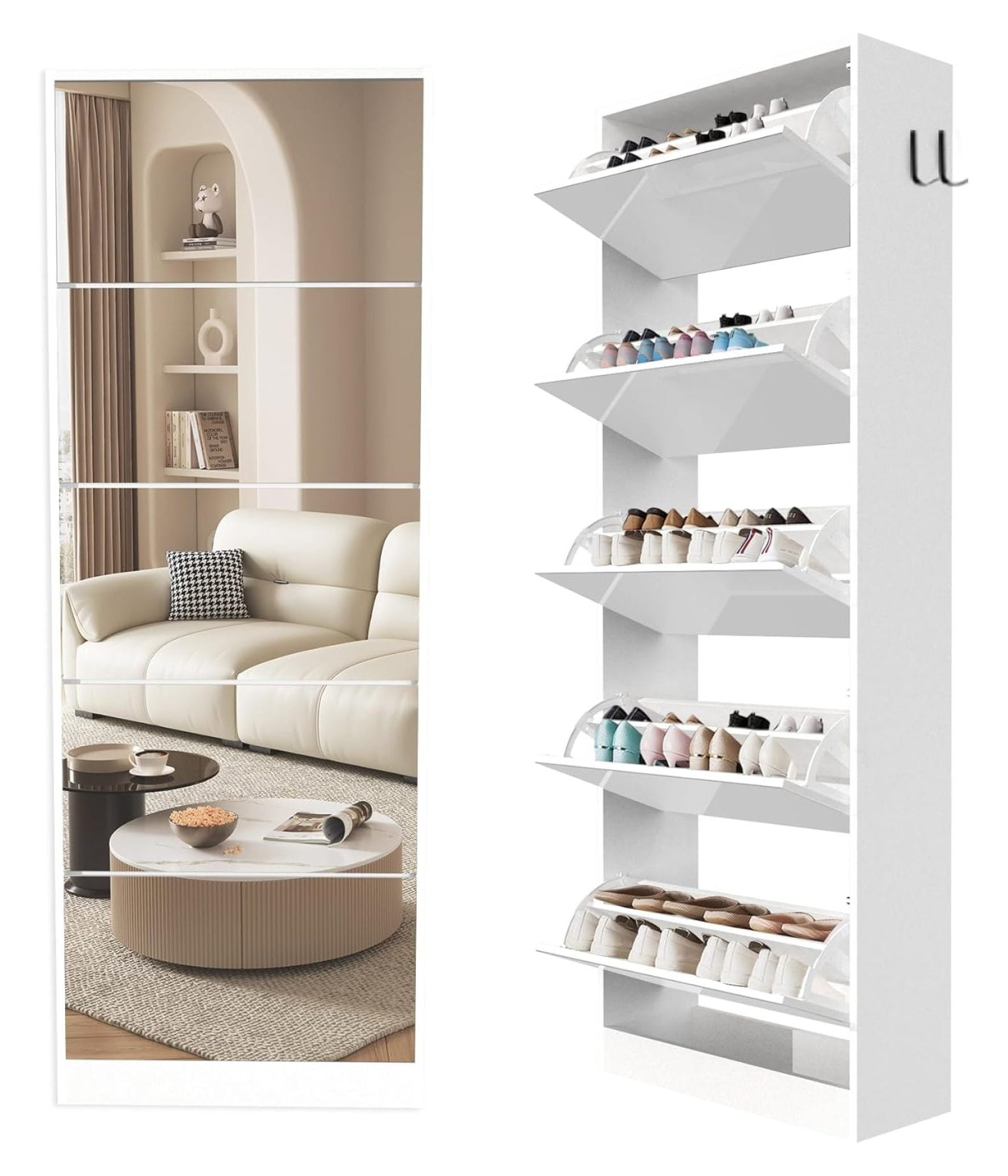 Mirror Shoe Storage Cabinet for Entryway, Narrow Tall Shoe Cabinet ...