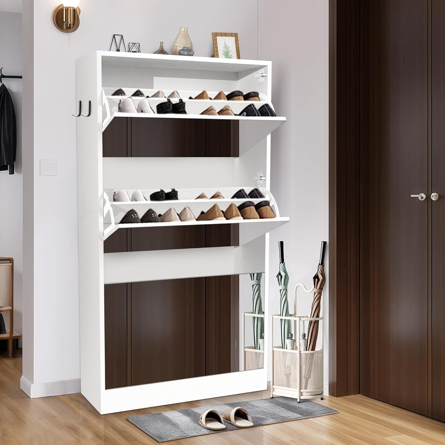 Mirror Shoe Storage Cabinet for Entryway Narrow Tall Shoe Cabinet ...