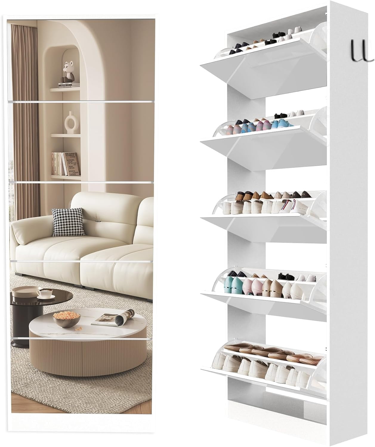 Mirror Shoe Storage Cabinet for Entryway Narrow Tall Shoe Cabinet ...
