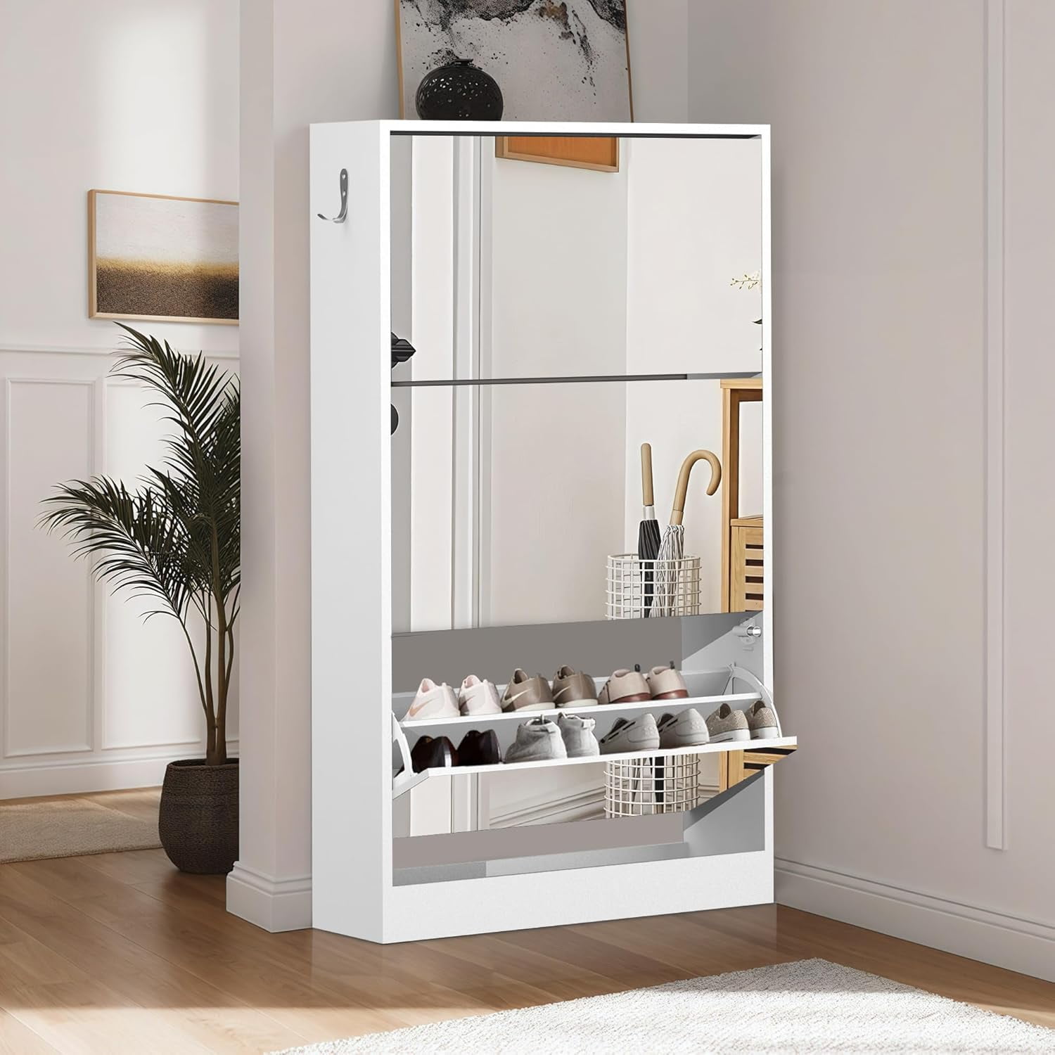 Mirror Shoe Storage Cabinet for Entryway, Narrow Thin Shoe Cabinet ...