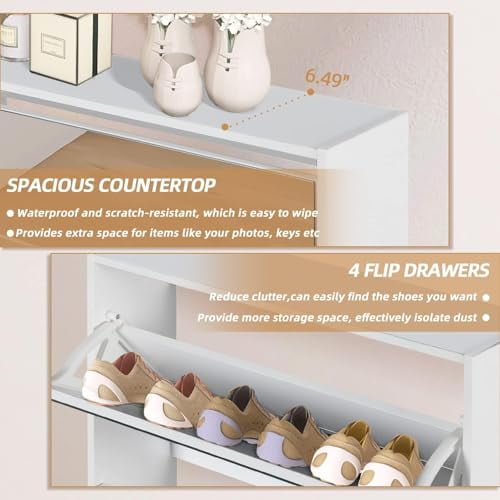 Mirror Shoe Storage Cabinet for Entryway Slim, White Wood Shoe Rack ...