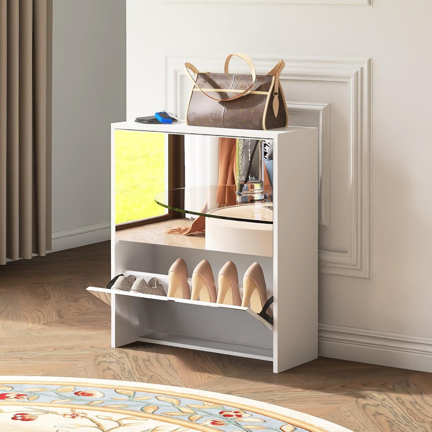 Mirror Shoe Storage Cabinet Store Size 15 Boots, Freestanding Shoe ...