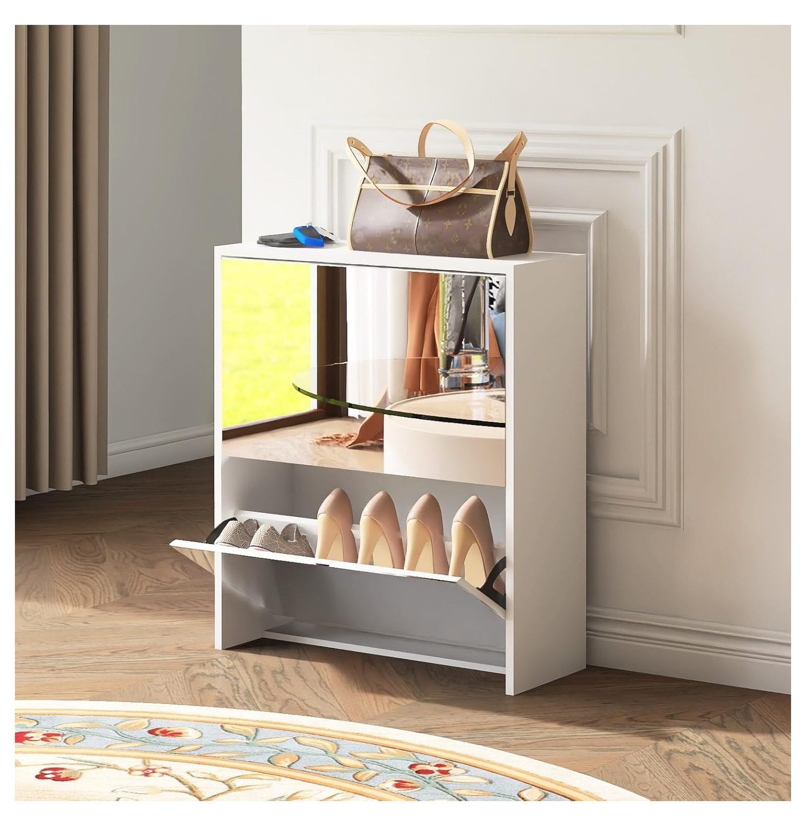 Mirror Shoe Storage Cabinet Store Size 15 Boots, Freestanding Shoe ...