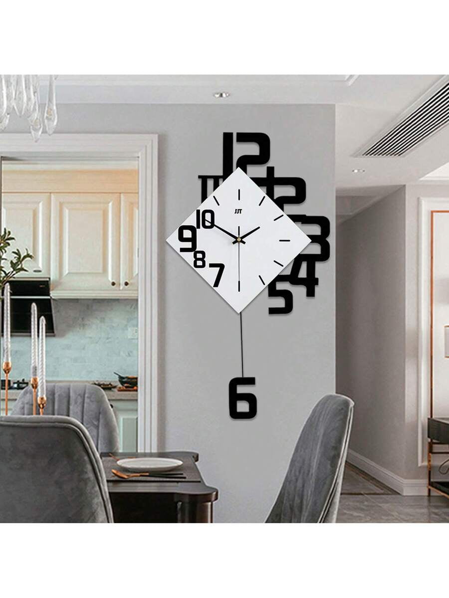 Mirror Surface Large Modern Pendulum Silent Wall Clock DIY Swing Wall ...