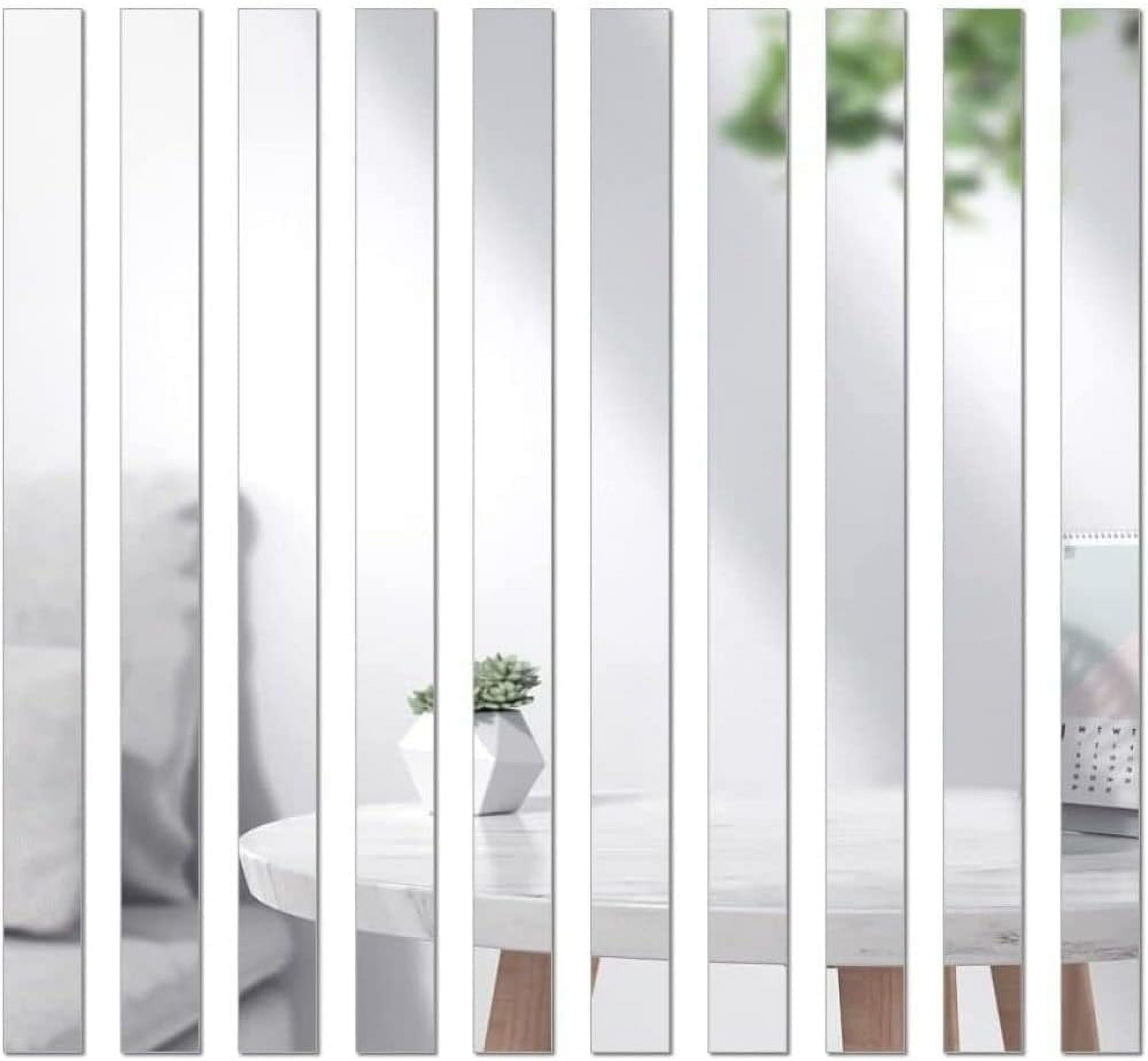 Mirror Tiles, 2''x20'' Mirror Tiles Self Adhesive Stripe Wall Mirror ...