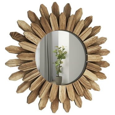 Mirror 21 inch Rustic Wood Farmhouse Mirror Sunburst Boho Mirror Wall ...