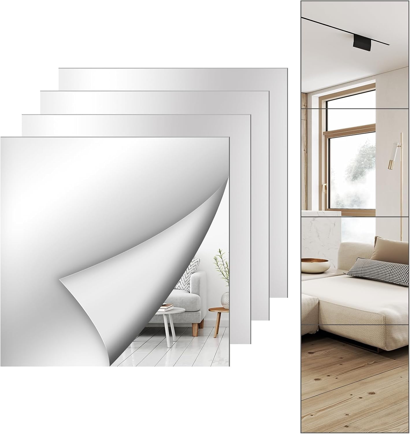 Mirror Wall Full Length,12X12 Inch Unbreakable Mirror Tiles for Bedroom ...