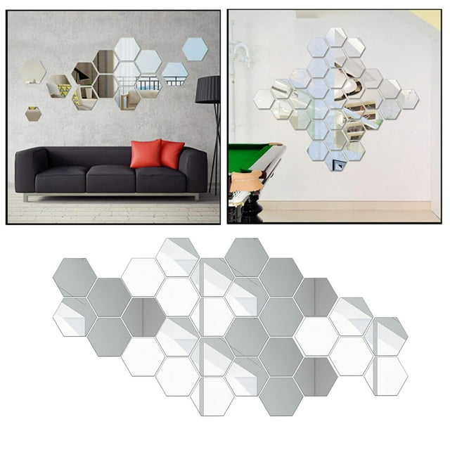 Mirror Wall Stickers, 30PCS Hexagon Mirror Hexagonal Acrylic Mirror ...