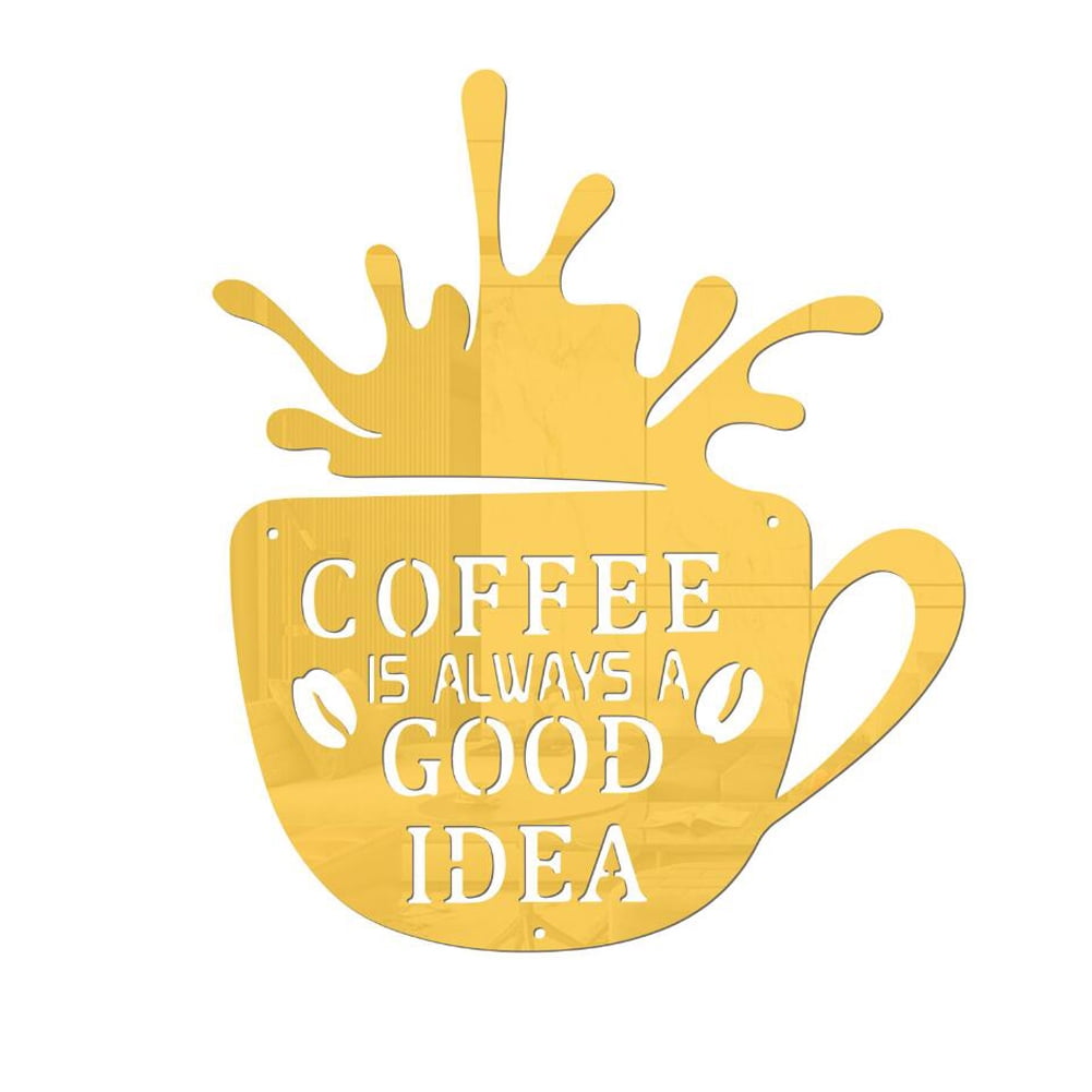 Mirror Wall Stickers Hollow Out Gold Acrylic Coffee Cup Mirror Decals ...