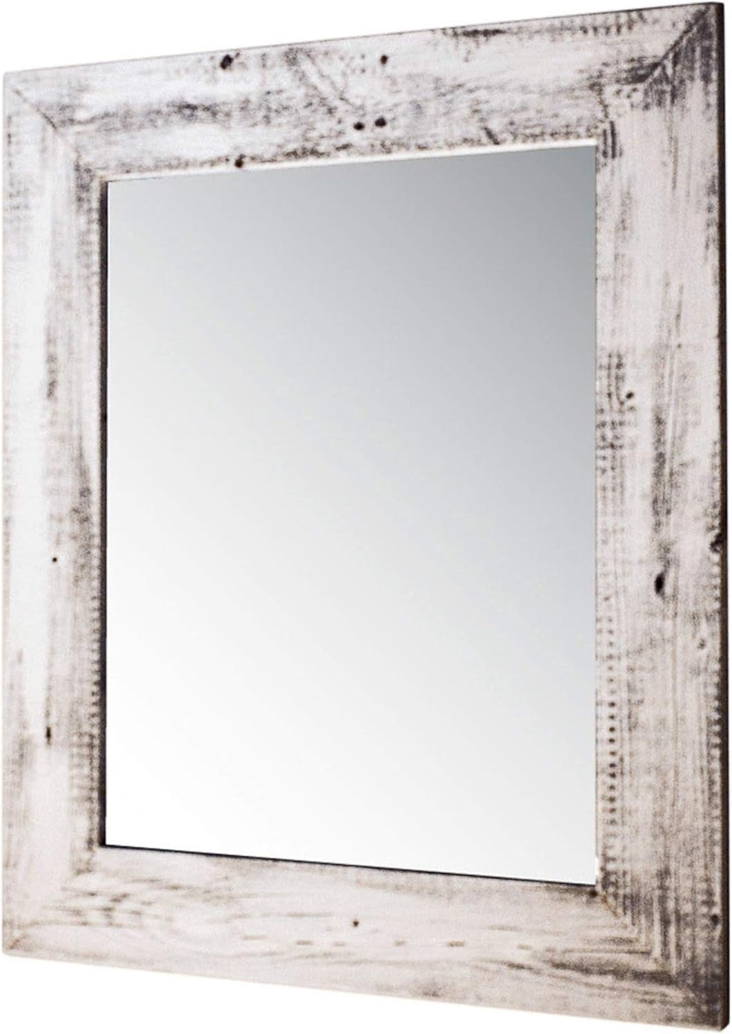 Mirror with Barnwood Frame | Wall Mount | Handmade Reclaimed Wood | 22 x 26 Inches (Whitewash ...