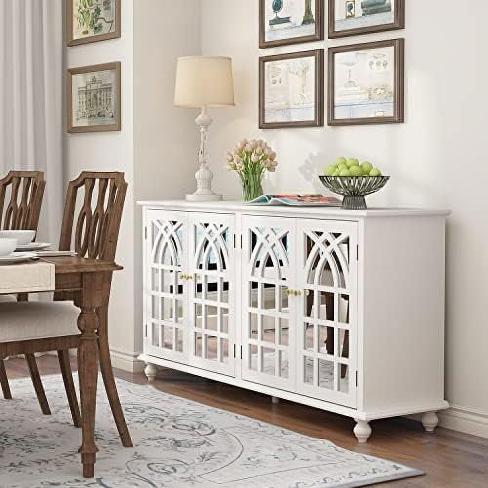 Mirrored 2 Doors Buffet Sideboard Cabinet Credenza with Kitchen Cabinet ...
