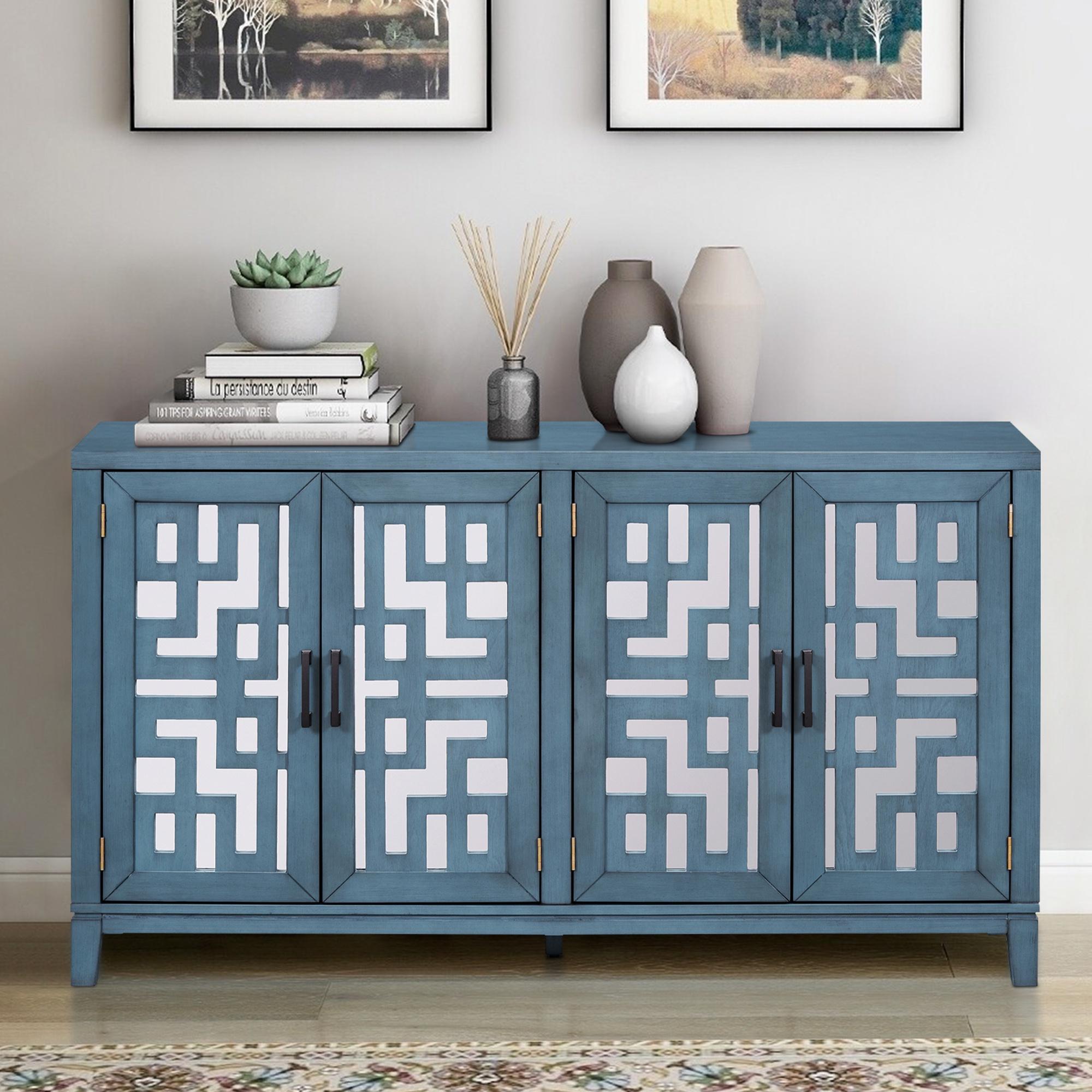 Mirrored Accent Cabinet, Atumon Buffet Sideboard with 4 Mirrored Doors ...