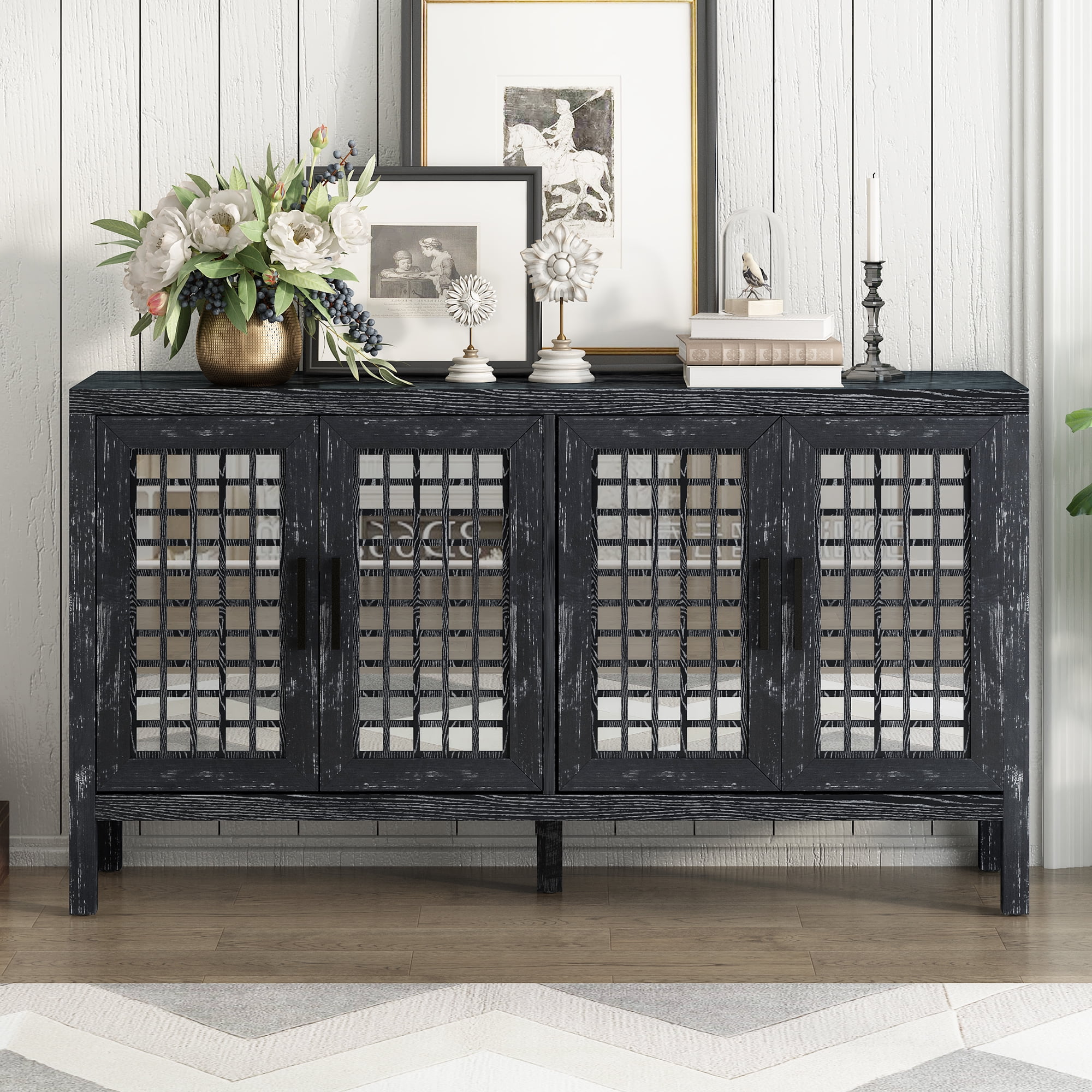 Mirrored Accent Cabinet, Besthome Retro Buffet Sideboard with Grain ...