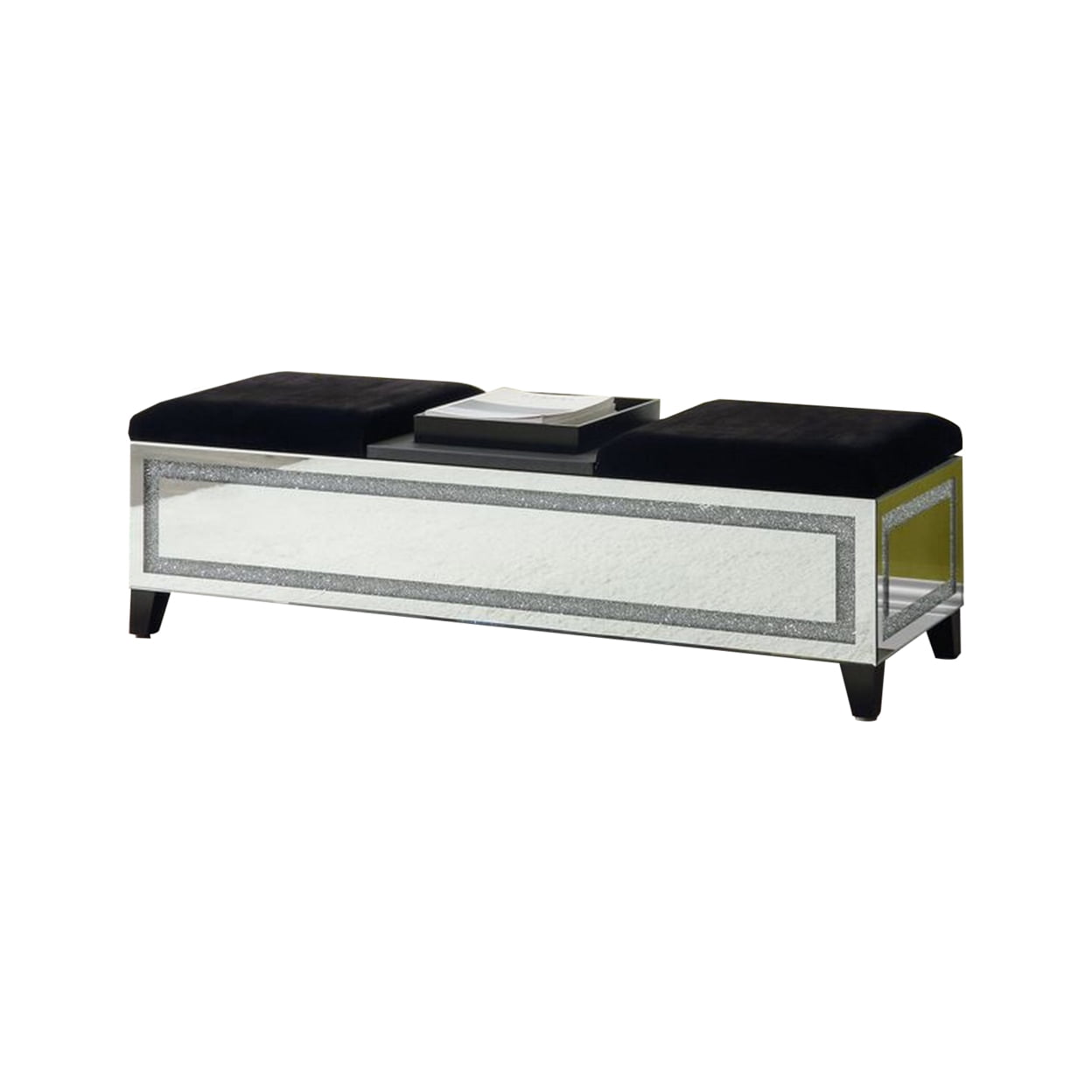 Mirrored Bench with Cushioned Seat and Center Console, Silver- Saltoro ...