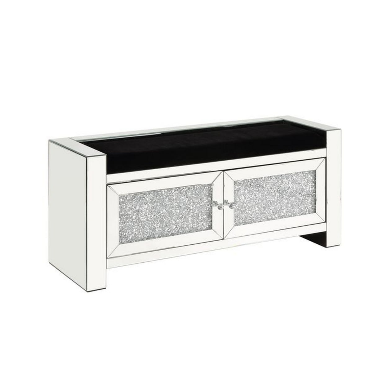 Mirrored Bench with Faux Diamonds and 2 Cabinets Silver - Saltoro ...