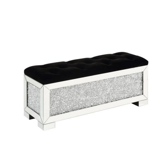 Mirrored Bench with Tufted Seat and Faux Diamonds Silver - Saltoro ...