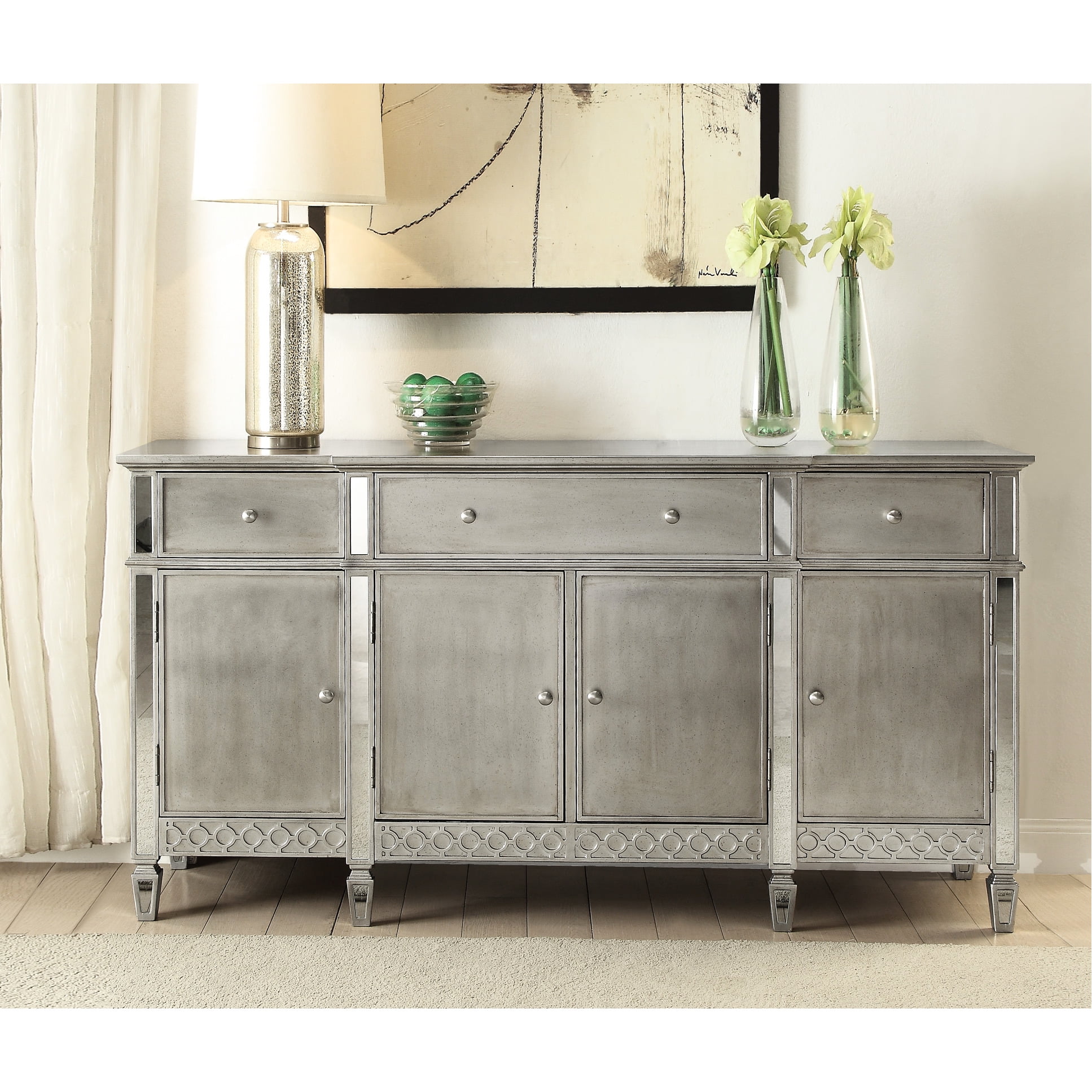 Mirrored Champagne Server For Living Space - Wooden Legs & Frame 3 ...