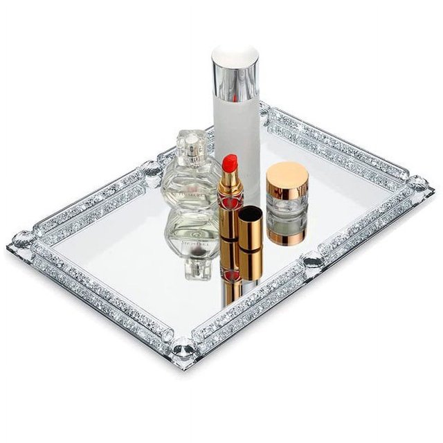 Mirrored Crystal Vanity Tray, Large Capacity Glass Organizer for Beauty ...