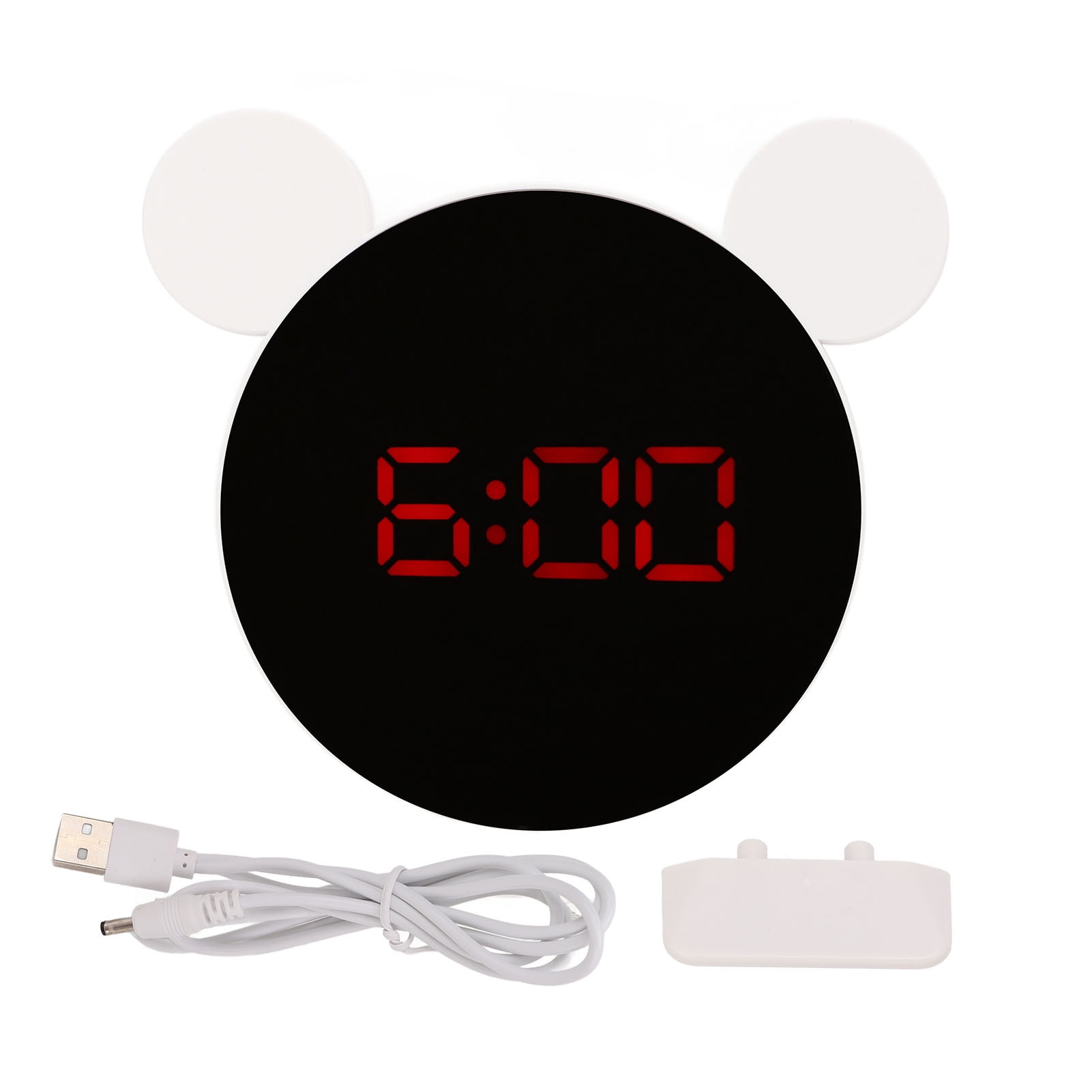 Mirrored Digital Alarm Clock Cute Mice Ear Shape LED Mirror Clock with ...