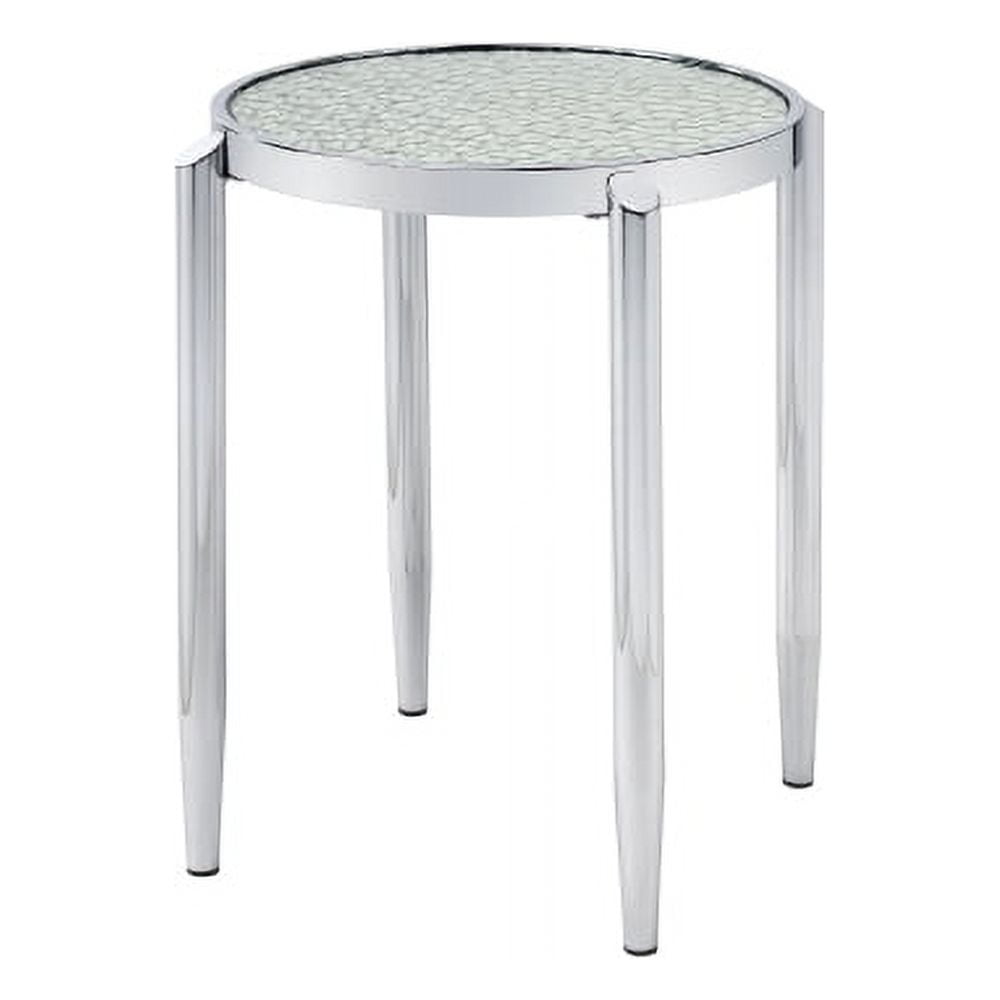 Mirrored End Table with Crystal Inlay, Round Modern Side Table Silver ...