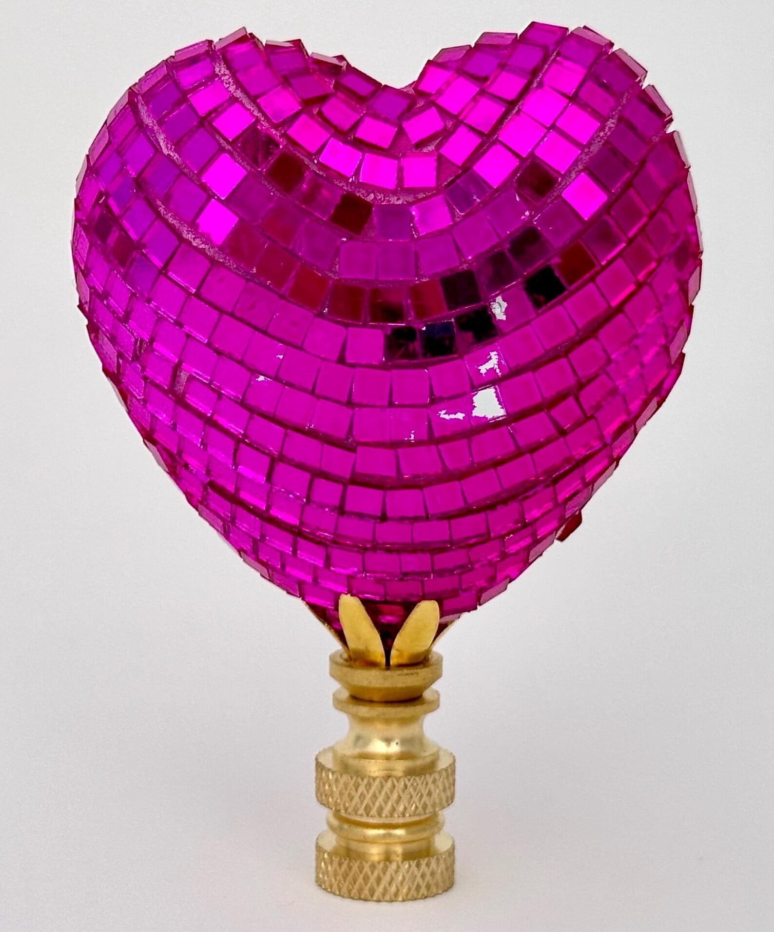 Mirrored Heart Lamp Finial on Brass Hardware - Pink Disco Mirror Ball ...