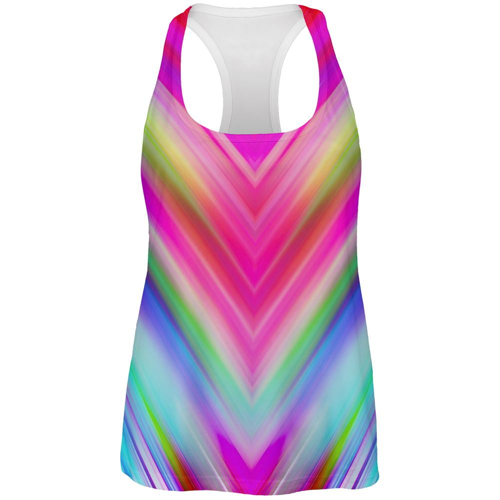 Mirrored Light Beams Pastel Rainbow All Over Womens Work Out Tank Top ...