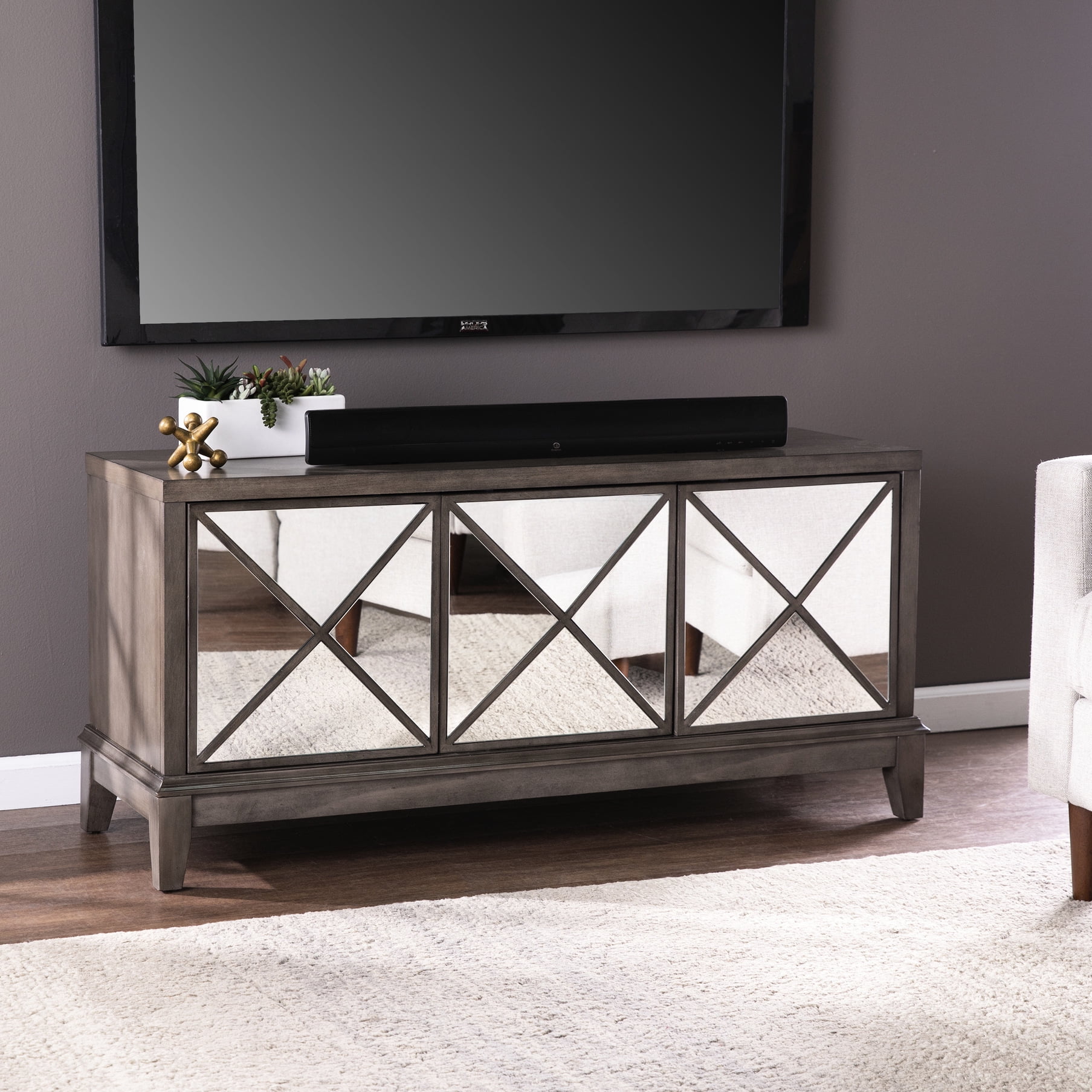 Mirrored Media Cabinet / Light Brown Color, 50 in Depth, 3 Spacious ...