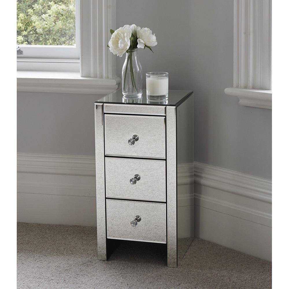 Mirrored Nightstand Crystal End Table with 3-Drawers Accent Bedroom ...
