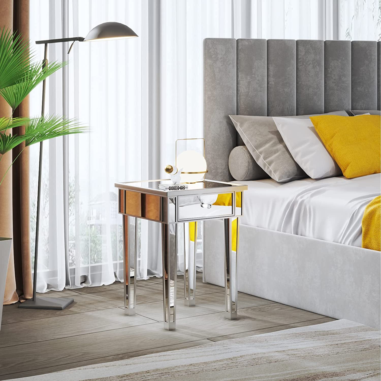 Mirrored Nightstand End Table Small Modern Bedside Table with Drawer ...