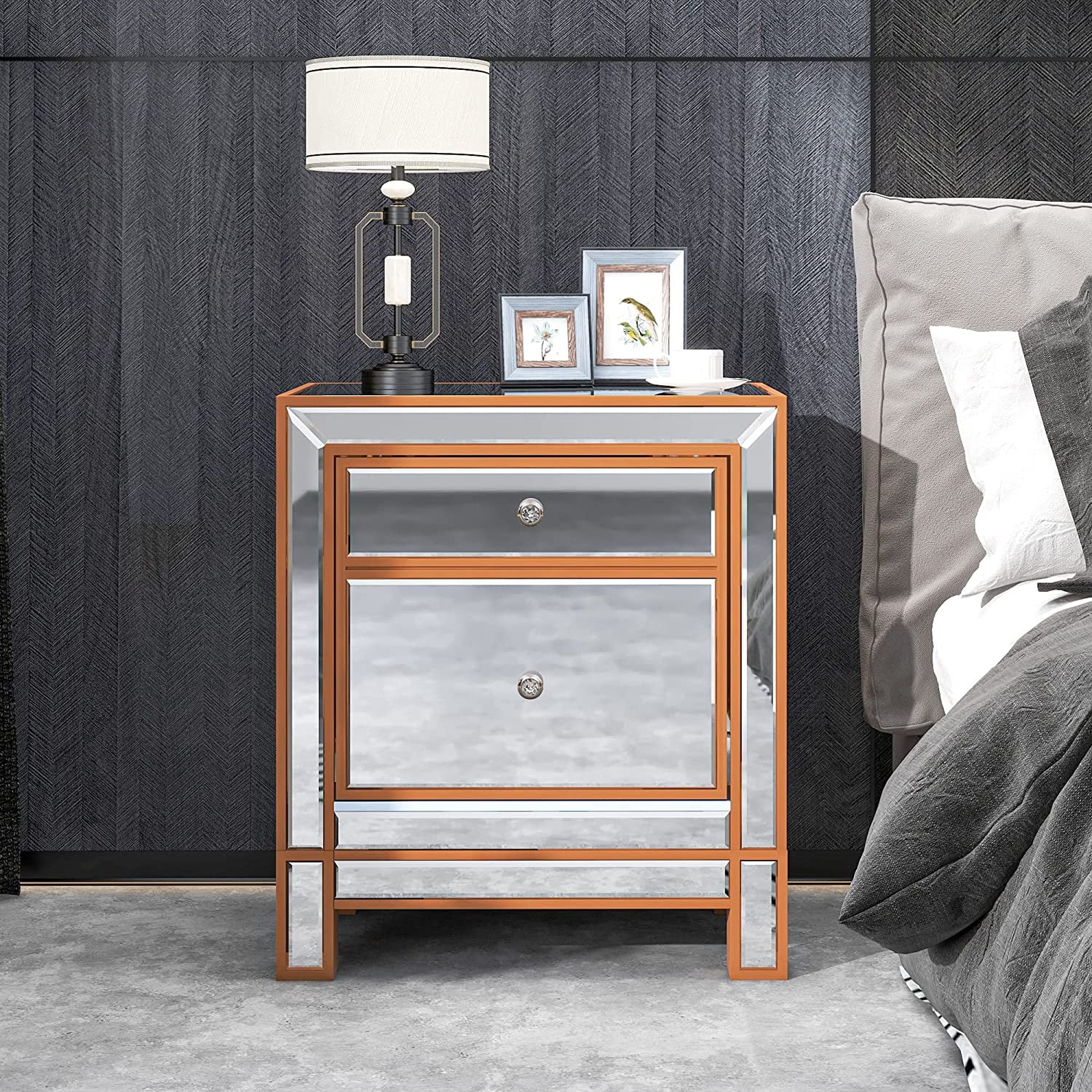 Mirrored Nightstand, Mirror Nightstands, Silver Glass Nightstand With 3 ...